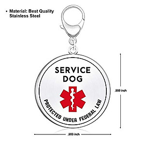 Elegant Chef Service Dog ID Tag .999 inch for Small Breed- Hard Enamel Double Side Engraved Protected Under Federal Law with Medical Alert Symbol- Easily Attach to Dog Collar, Harness or Vest Strap