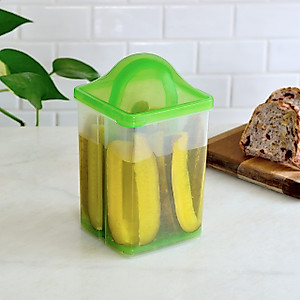Youngever 2 Pack Pickle Container with Strainer, Plastic Pickle Holder with Strainer, Pickle Keeper with Lid