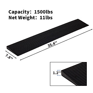 CINNYE 1.2'' Rise Solid Rubber Wheelchair Ramp,Threshold Ramp Used for Thresholds,Doorways and Bathroom (High:1.2 Inch(Pack of 1)) Black