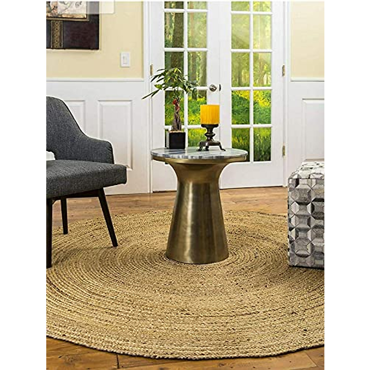 Vipanth Exports Natural Jute Rug Hand Braided Round Area Rug Handmade Rug for Home Decor (2 Feet Round (24 x 24 Inches), Beige) VP501RJWB