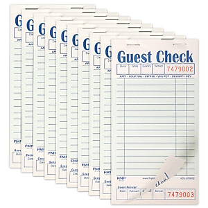 Server Note Pads [10 Books] - Guest Checks Notepad for Waiter Waitress Servers, Commercial Check Pads with Guest Receipt for Restaurants Food Order, 50 Sheets/Pad