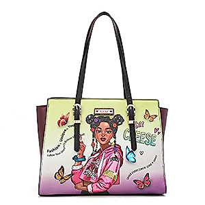 DESTINY BY NICOLE LEE 3 Pieces Set Fashion Handbag Eco Leather Large Shoulder Bag Mini Messenger Bag Pouch for Women Girls NK12241 ADF