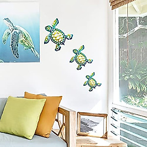Daogtc Metal Sea Turtle Wall Art Decor,Set of 3 Beach Ocean Nautical Theme Hanging Decorations, Metal Art Decor for Patio Fence Living Room Pool Bathroom Garden