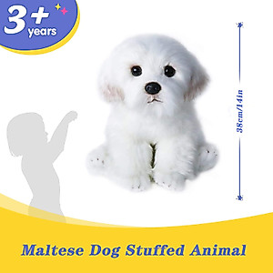 14" Realistic Plush Maltese Dog, Stuffed Animal Puppy Dog Toys, Soft Plush Pillow Birthday for Kids and Adult, White