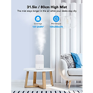 Govee Smart WiFi Humidifiers for Bedroom, Top Fill Cool Mist Humidifiers for Baby and Plants, Work with Alexa, Auto Humidity Adjustment, 24 dB Super Quiet, Essential Oil Diffuser, 24H Timer, 3L