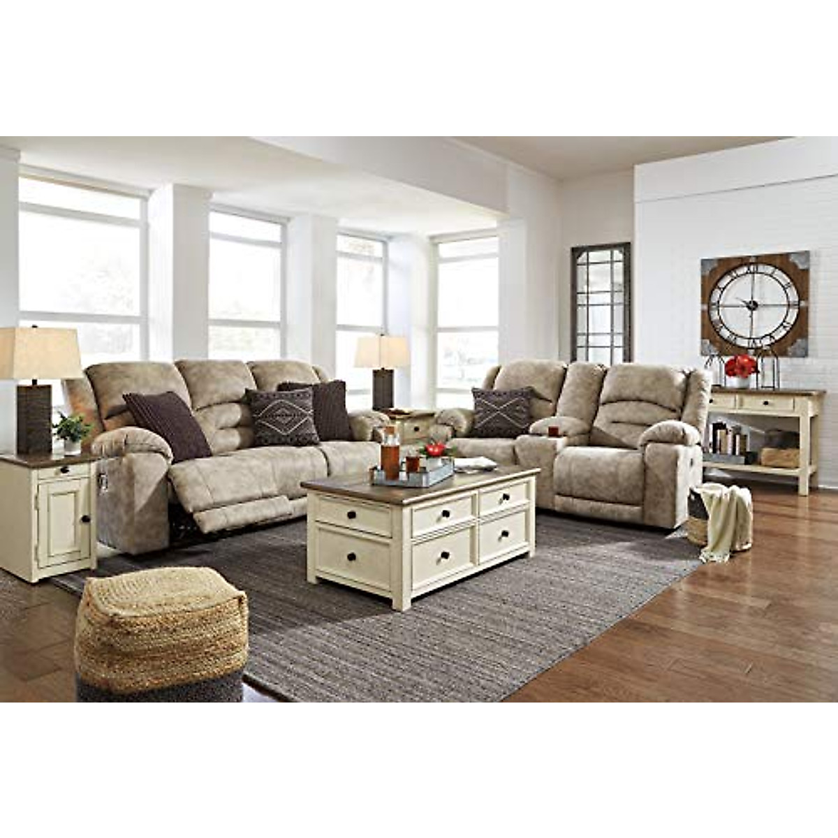 Signature Design by Ashley Bolanburg Farmhouse Rectangular Two Tone Sofa Table, Antique Cream