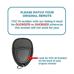 Keyless2Go Replacement for Keyless Entry Car Key Vehicles That Use 4 Button 15913421 OUC60270, Self-programming - 2 Pack