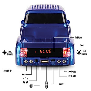 QFX Bluetooth 1956 Pickup Truck Replica Speaker, 3-inch Speakers, Hands Free Link, Built-in Microphone, FM Radio and LED Party Lights, Blue - BT-1956 BL