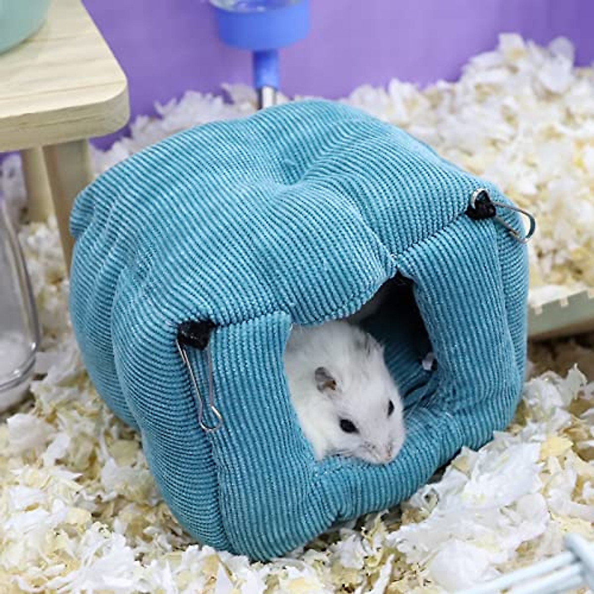 Toysructin 2 Pack Hamster Cave Sleeping Bed, Warm Small Animal Pets Hideout Hanging Nest Hammock with Soft Mat, Cozy Hamster Habitat Mini House Cage Accessories for Small Animals Squirrel Ferret Mouse