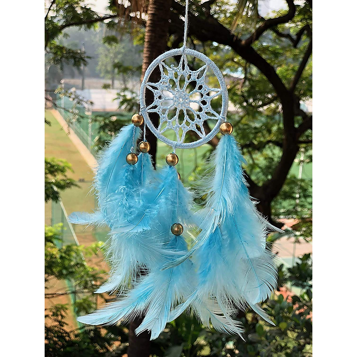 Rooh Dream Catcher ~ Baby Blue Crochet~ Handmade Mandala Hangings for Positivity (Used as Home Décor Accents, Wall Hangings, Garden, Car, Outdoor, Bedroom, Key Chain, Meditation Room, Yoga Temple)