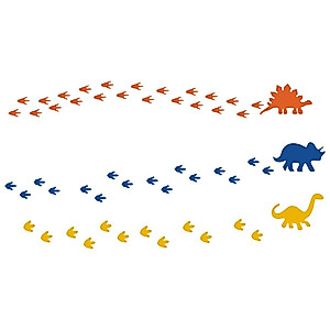 Dinosaur Wall Sticker Vinyl Footprints Decals for Nursery Bedroom Boys or Girls Room Playroom Classroom Living Room Orange Blue Yellow 63pcs