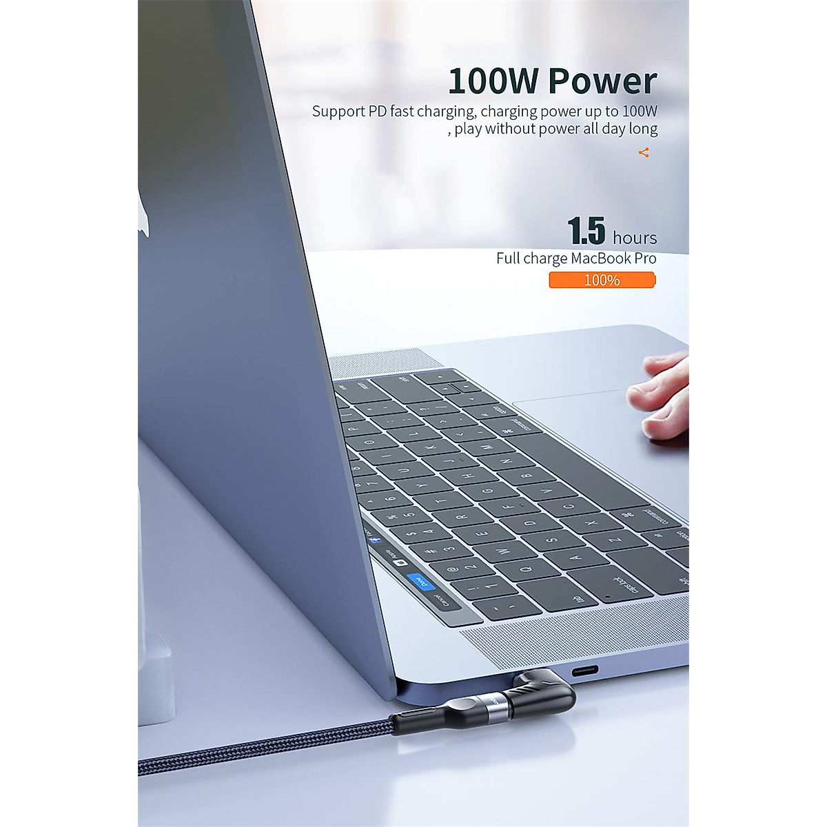 Magnetic USB C to C Charging Cable Adapter Right Angle USB-C Type C Cable Convert 100w PD Charge 480Mbp/s Data Transfer Compatible with MacBook Pro/Air Smartphone Tablet USB-C Devices-2 Pack