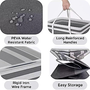 BHMZ 2 Pack Large Laundry Hamper - Freestanding Laundry Baskets - Collapsible & Waterproof Clothes Hamper - Long Reinforced Handles - Easy to Carry - For Bedroom, Bathroom & College Dorm - Grey 75L