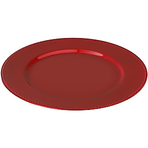Okllen 12 Pack Plastic Round Charger Plates, 13" Red Beaded Charger Plates Decorative Dinner Chargers, Embossed Charger Serving Plates for Wedding, Catering Event, Tabletop Decor