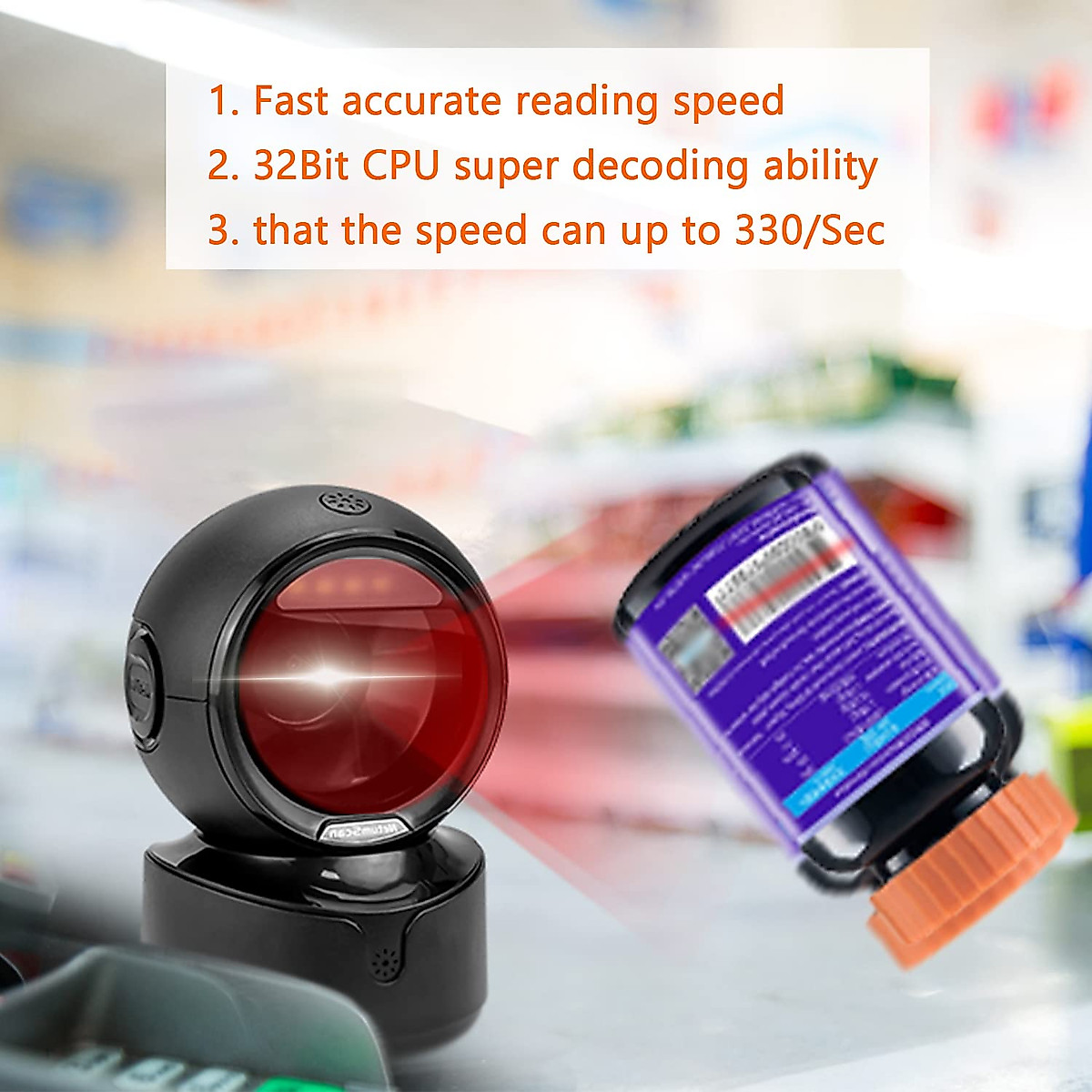 NetumScan Automatic Omnidirectional Desktop Barcode Scanner, Hands-Free USB Wired QR Barcode Reader, 1D 2D Bar Code Image Sensing for Warehouse, Supermarket, Retail Store, Bookstore Pos System