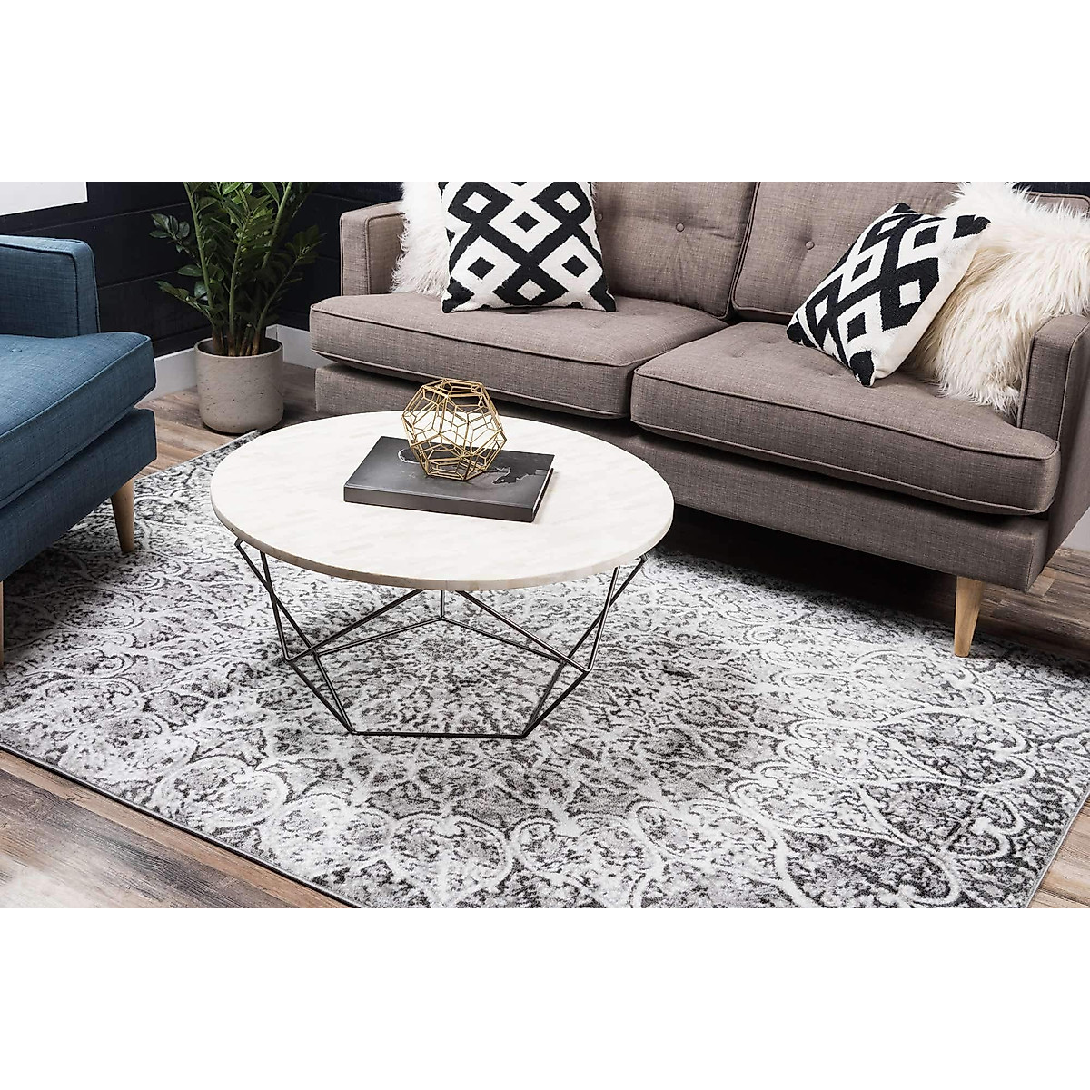 Unique Loom Sofia Collection Area Rug - Grace (6' 1" x 9', Dark Gray/ Gray)