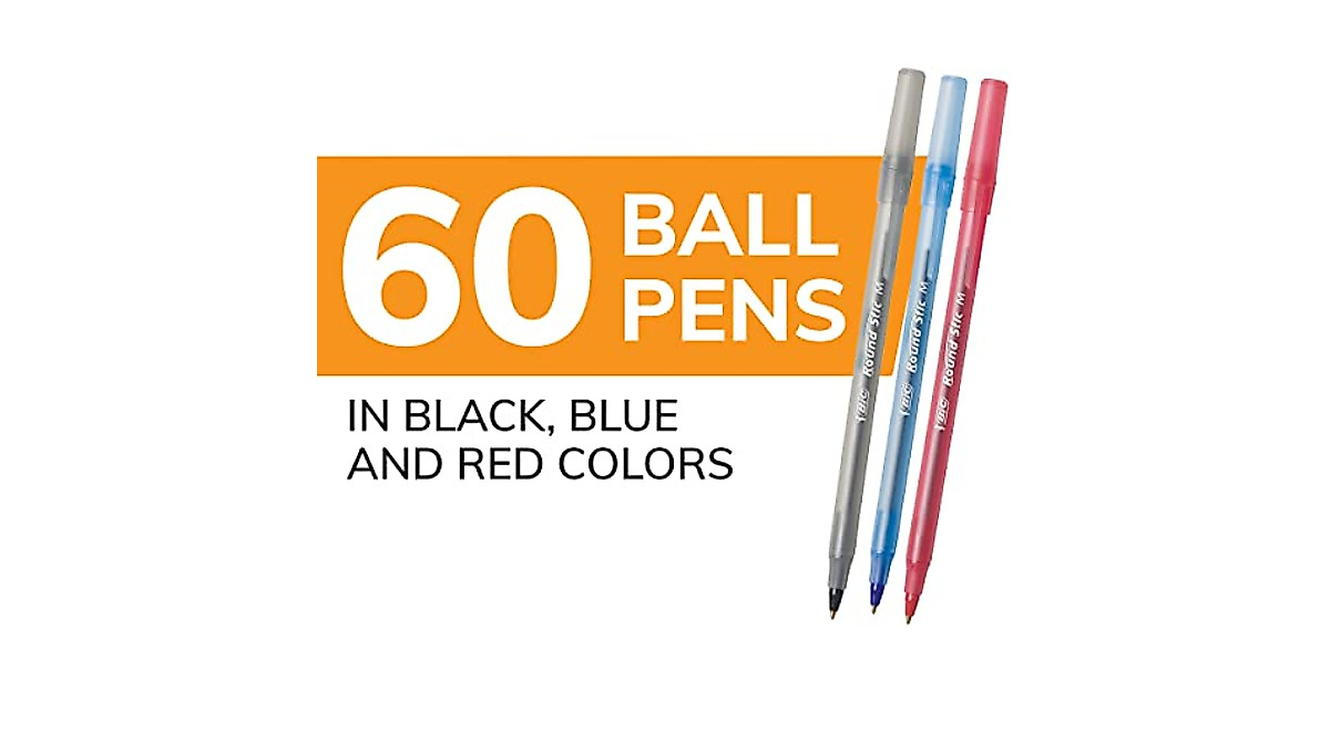 BIC Round Stic Xtra Life Pens | Assorted 60-Count, 1.0mm