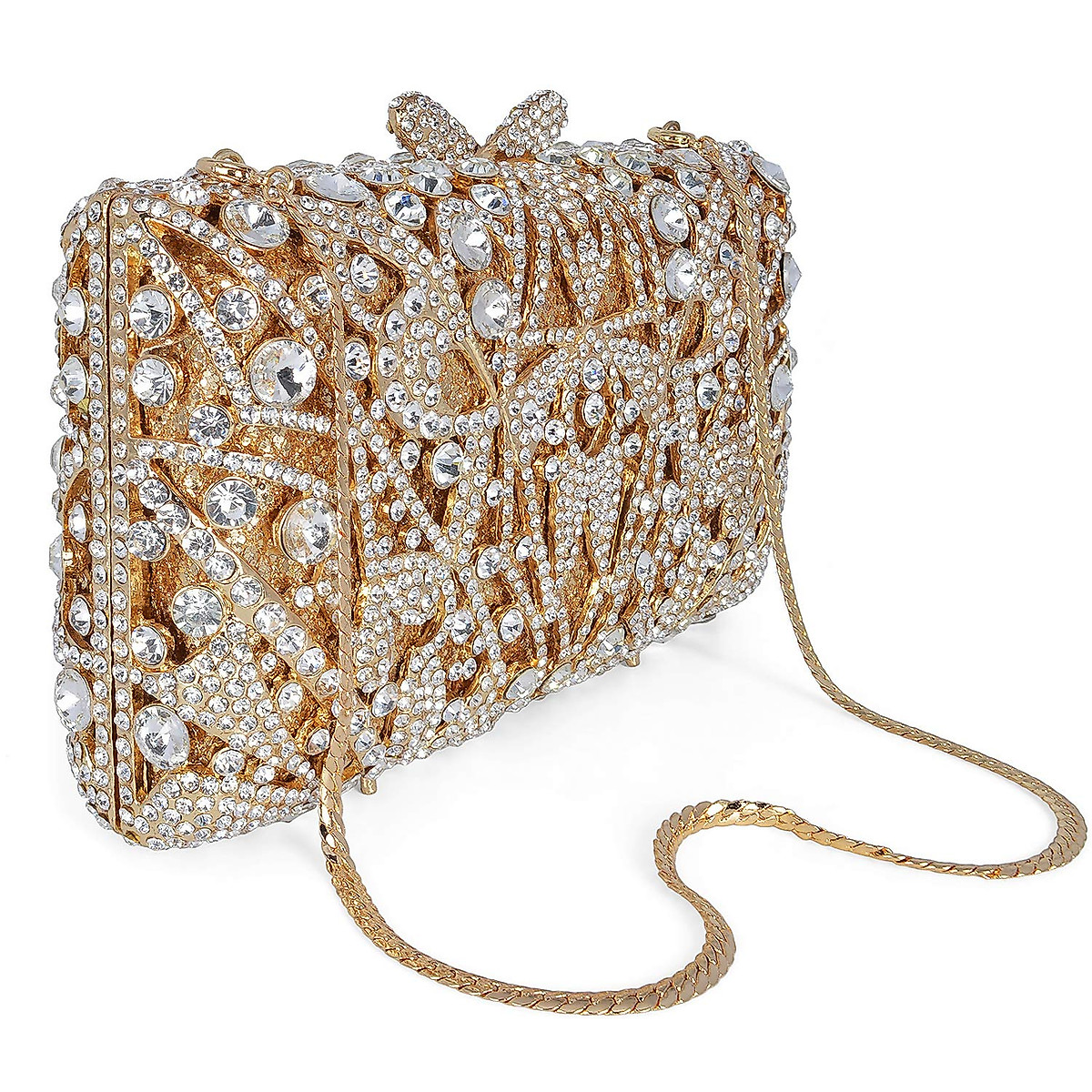 MOSSMON Luxury Crystal Clutch Women Rhinestone Evening Bag for Party and Wedding Gold