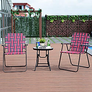 GYMAX Folding Chair, 6Pcs Patio Lawn Chair Set with Armrest, Indoor/Outdoor 6 Pack Webbed Lightweight Dinning Chair, Portable Beach Chair for Outside, Poolside, Backyard (Red)