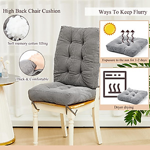 Juexica 2 Set Rocking Chair Cushion Tufted Pads Non Skid Slip Backed Set of Upper and Lower with Ties Velvet Chair Pads for Winter Indoor Home Office(Light Gray)