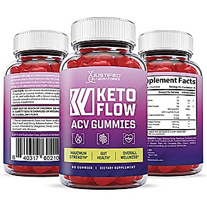 Justified Laboratories (2 Pack) Keto Flow ACV Gummies 1000MG with Pomegranate Juice Beet Root B12 120 Gummys
