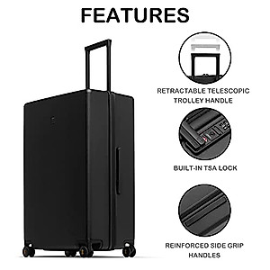 LEVEL8 Elegance Matte Luggage Set,Lightweight Hardside Suitcase With Spinner Wheels,TSA Lock,2-Piece Set(Black, 20/28-Inch)