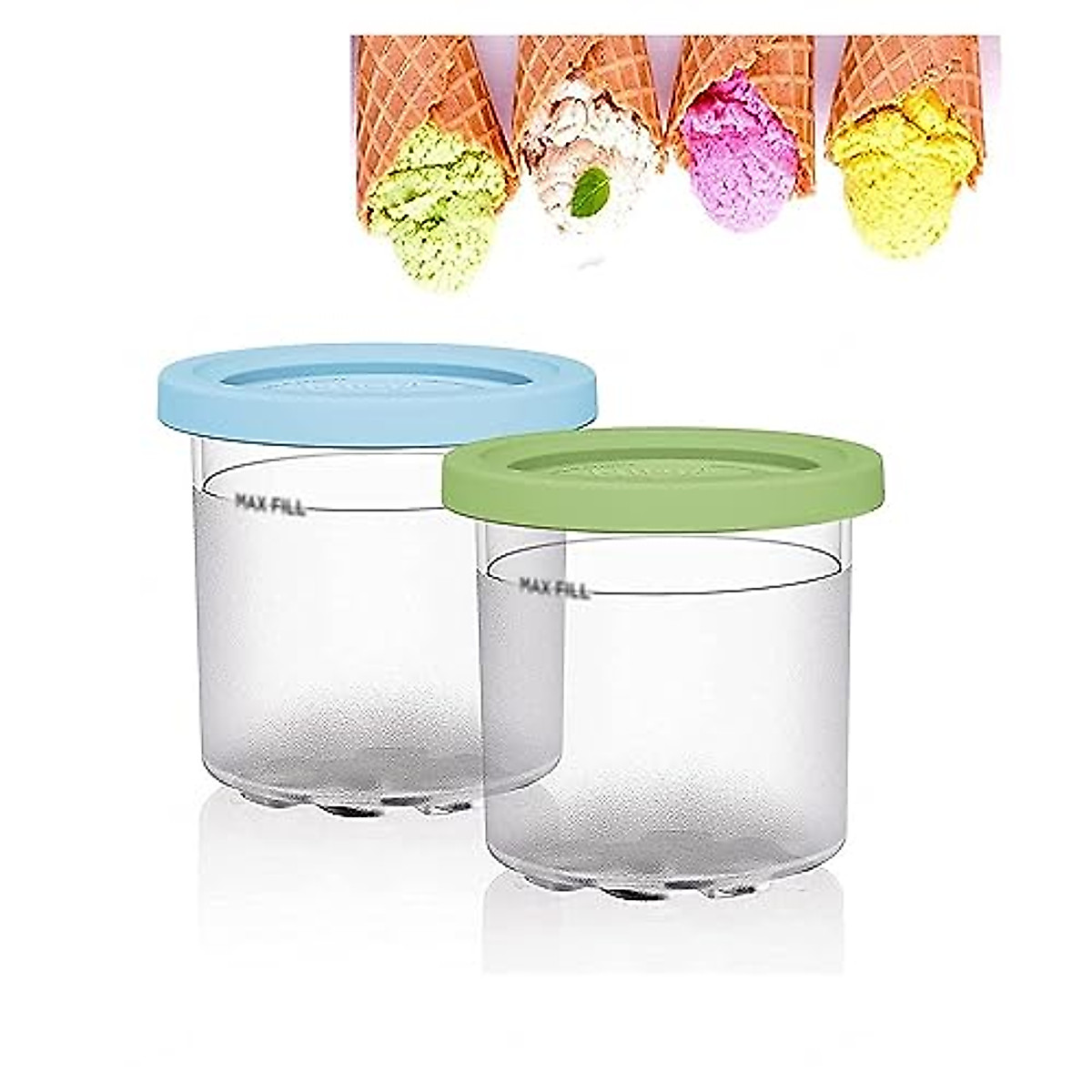 EVANEM 2/4/6PCS Creami Deluxe Pints, for Ninja Creami Ice Cream Maker,16 OZ Ice Cream Pints Reusable,Leaf-Proof Compatible NC301 NC300 NC299AMZ Series Ice Cream Maker,Blue+Green-4PCS