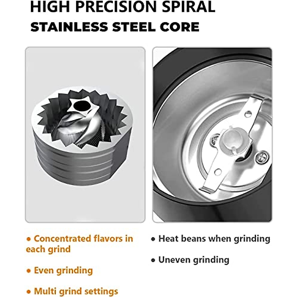 Portable Electric Burr Coffee Grinder: CONQUECO Small Coffee Bean Grinding Machine - Rechargeable Stainless Conical Burr Grinders with Multiple Grind Settings, 20g (with Brush)