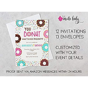 Donut Birthday Party Invitations Doughnut Wanna Miss This Party Invites Sprinkles Adults Kids 30th 40th 50th Retirement Shower Custom Printed Customized Personalized (12 Count)