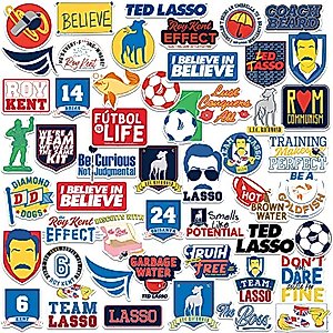 Ted Lasso 50CT Sticker Pack Large Deluxe Stickers Variety Pack - Laptop, Water Bottle, Scrapbooking, Tablet, Skateboard, Indoor/Outdoor - Set of 50