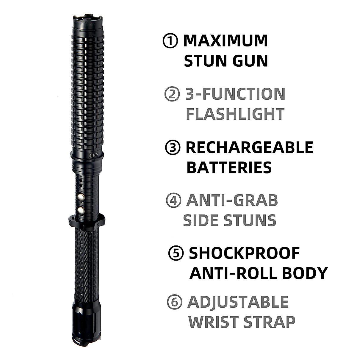 MALTERZER Rechargeable Self-Defense Flashlight Perfect for Pet Walking, Portable, Survival, Outdoors (Black)