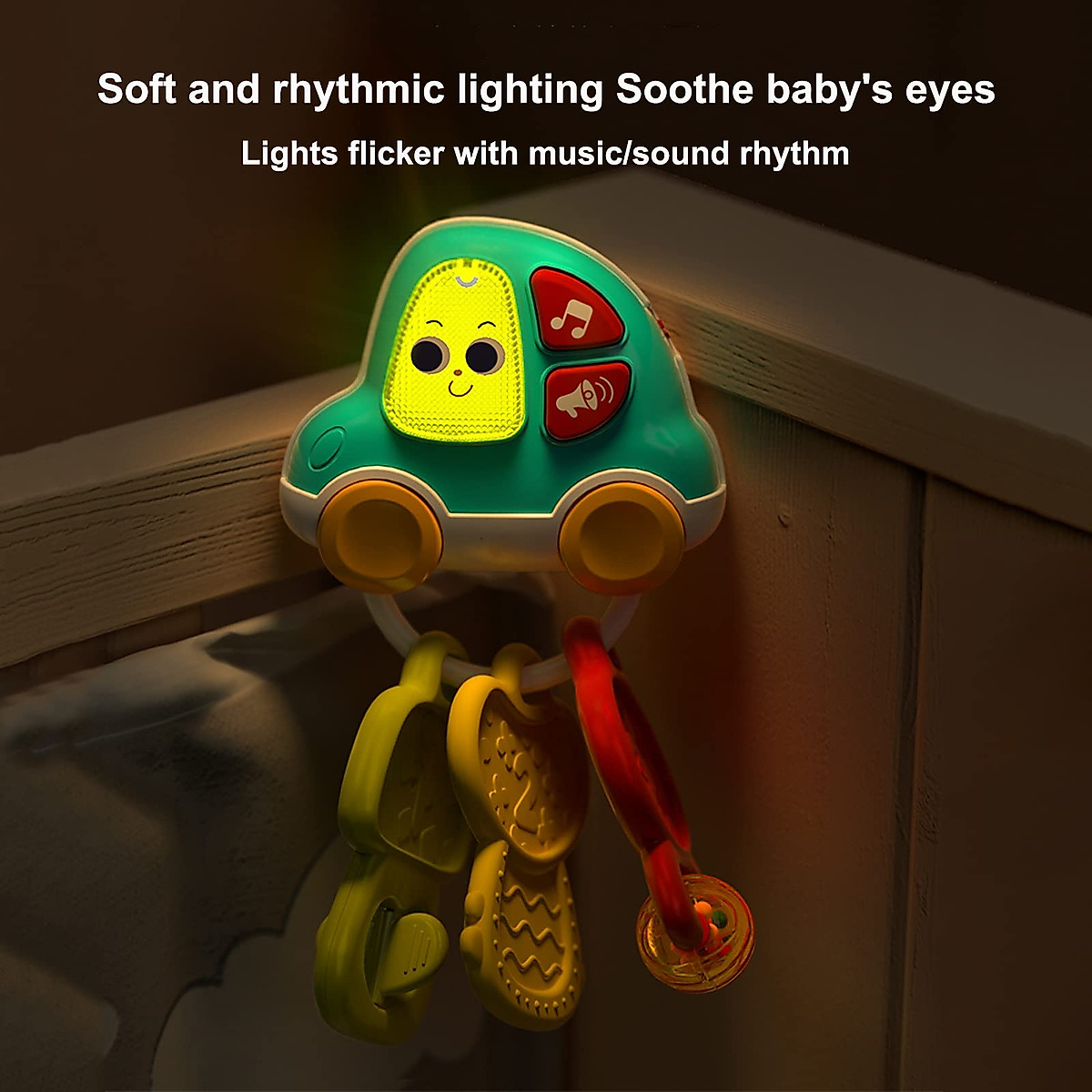 Yiosion Baby Musical Rattle Teether Set, Shaker, Grab and Spin Rattle, Early Educational FunKeys Toy Car Keychain with Light and Sounds, Gift for 3, 6, 9, 12 Month Infant Newborn