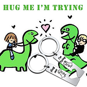 Dinosaur Couple Gift Dinosaur Puzzle Keychain Set Dino Fans Gift BFF T Rex Dinosaur Gift (Hug me I'm Trying set)