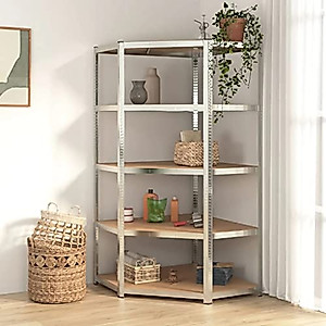 vidaXL 2X 5-Layer Heavy-Duty Shelves Industrial Shelving Workshop Storage Rack Warehouse Corner Shelf Unit Gray Steel and Engineered Wood