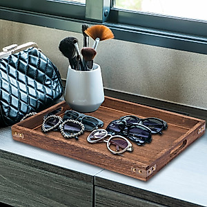 Wood Serving Tray, Rectangular Butler Serving Tray with Handle, Coffee Table Tray Decorative Tray for Tea, Coffee, Breakfast, Table Centerpieces 3 Pack