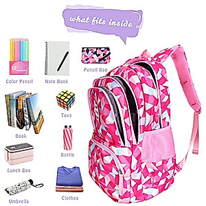 School Backpack Teenagers Students Bookbag Geometric Printed Schoolbag Water Resistant Casual Backpack (Rose Red)