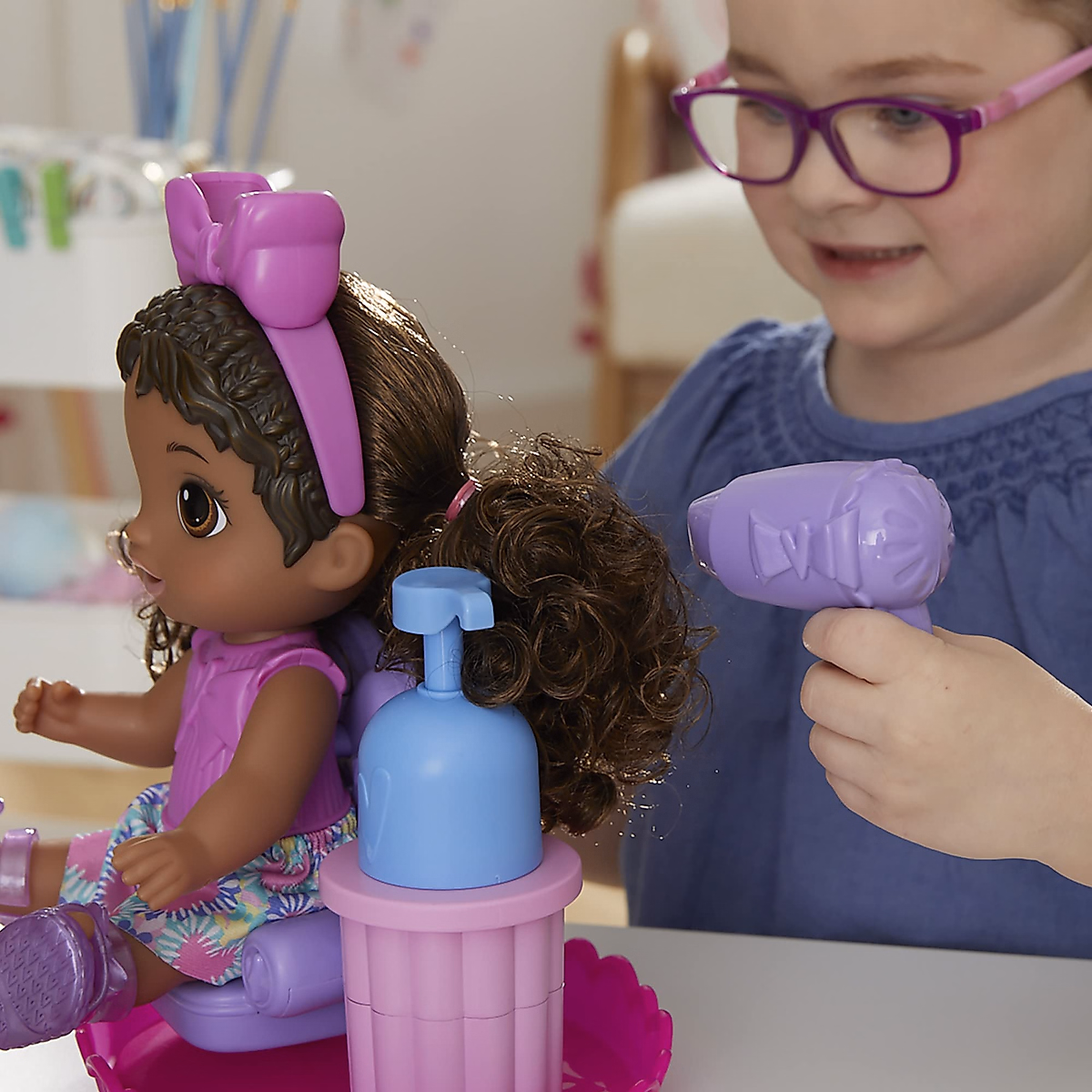 Baby Alive Sudsy Styling Doll, Black Hair, Includes 12-Inch, Salon Chair, Toys for 3 Year Old Girls and Boys and Up