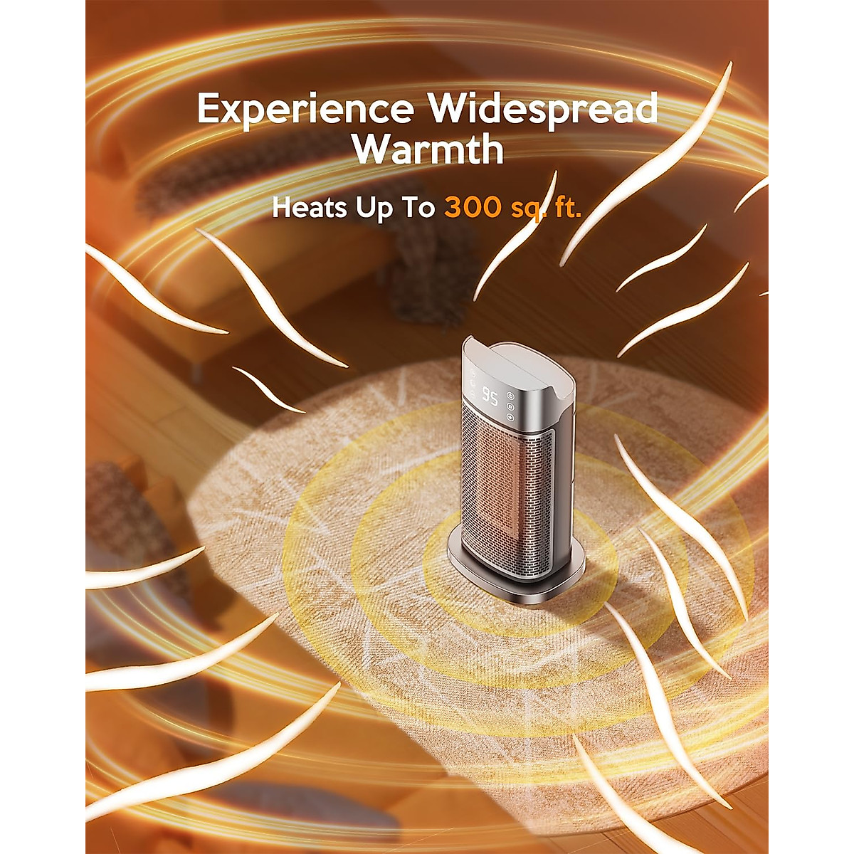 Space Heater, Heaters for Indoor Use with Thermostat, 1500W Electric Heaters with Remote, Digital Display, 70°Oscillating Room Heater, 12H Timer, Safety Heater for Room Home Office, Silver