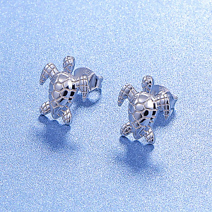 (Health and Longevity) S925 Sterling Silver Sea Turtle Animal Stud Earring for Women