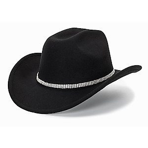 Glitter Silver Black Cowboy Hats for Women - Western Sparkly Rhinestone Cowgirl Hat for Ladies