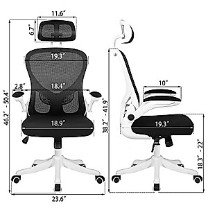 Misolant Office Chair, Ergonomic Desk Chair, Mesh Chair, Office Desk Chair, Ergonomic Chair, Mesh Computer Chair with Adjustable Headrest, Lumbar Support and Flip-up Arms for Home or Office (White)