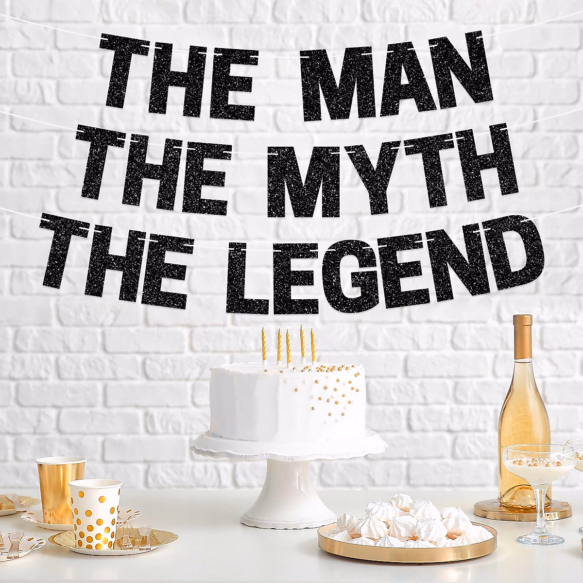 Pre-Strung The Man The Myth The Legend Banner - NO DIY - Black Glitter Banner For Men - Pre-Strung on 8 ft Strand - Birthday, Fathers Day, Retirement Party Decorations for Men. Did we mention no DIY?