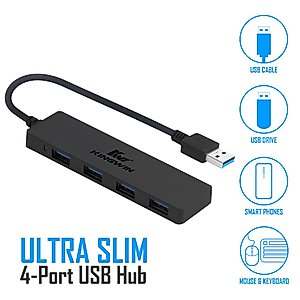 Kingwin USB Hub 4 Port USB 3.0 Data Hub for Mobile SSD, MacBook, Mac Pro/ Mini, iMac, Chromebook, Surface Pro, USB Flash Drives, Notebook PC, XPS, and More [Ultra Slim]