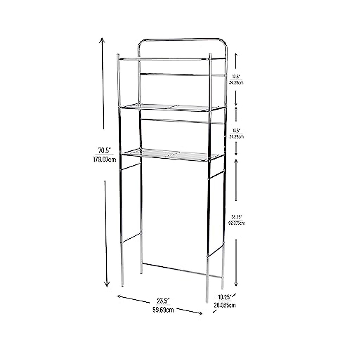 Mind Reader Alloy Collection, 3-Tier Over The Toilet Space Saver Rack, Metal, 23.5" L x 10.25" W x 70.5" H, Silver