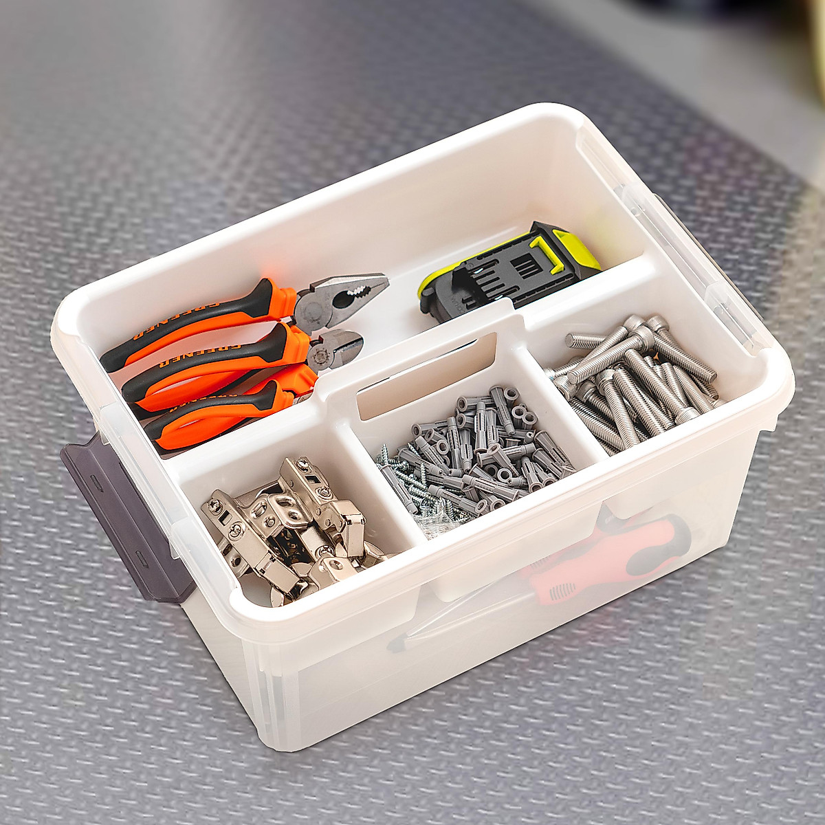 Citylife 17 QT Plastic Storage Bins Clear Storage Box with Removable Tray Stackable Latching Box with Handle for Oraganizing Tool, Craft, Office