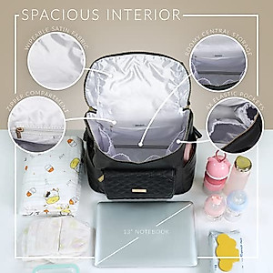 Monaco Large Diaper Bag Backpack by Luli Bebe - Designer Modern Vegan Leather Stylish Baby Backpack Diaper Bag for Mom, Multipurpose, Roomy, with Changing Pad (Pearl White)