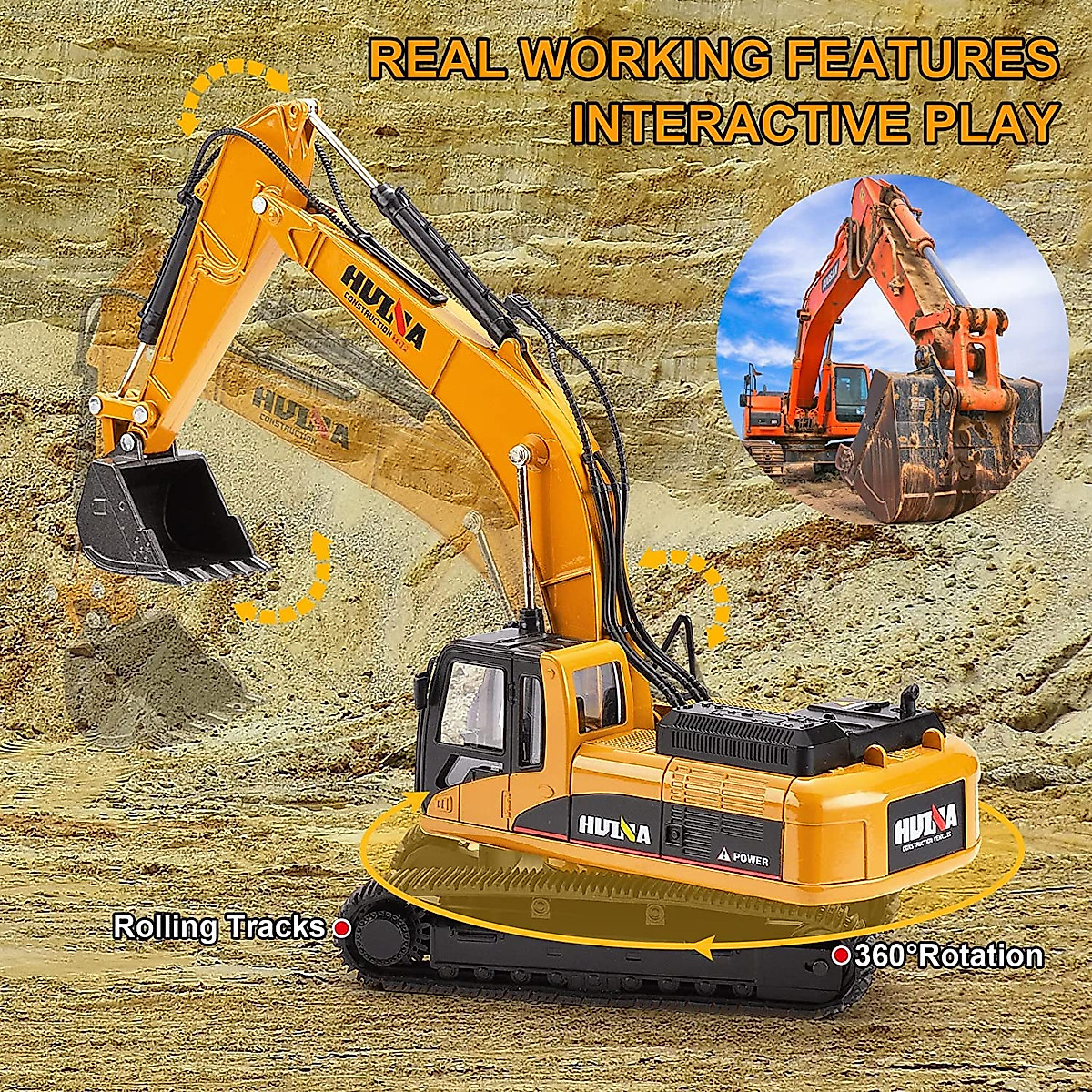 Gemini & Genius Excavator Toys, Construction Vehicle Digger Toys 1/40 Scale Die-cast Grader Engineering Tracked Excavator Vehicle Alloy Models Toys for Kids and Decoration for House