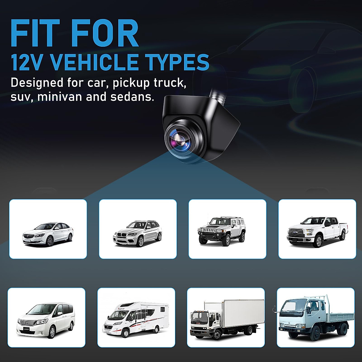 HD Backup Camera for Car Universal Front/Side/Rear Camera for 12V Car Truck Pickup SUV Rear View Reverse Camera with Left and Right, Up and Down Rotation Angle Night Vision IP69K Waterproof