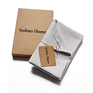 Solino Home Linen Kitchen Towels 17 x 26 Inch – 100% Pure Linen Kitchen/Tea Towels Set of 2 – Handcrafted from European Flax and Machine Washable – Soft Grey
