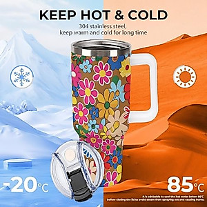 ADASGHBY Large Capacity Car Cup with Straw Lid Bright Flower Style Leakproof Insulated Stainless Steel Tumbler Fits in Car Cup Holder